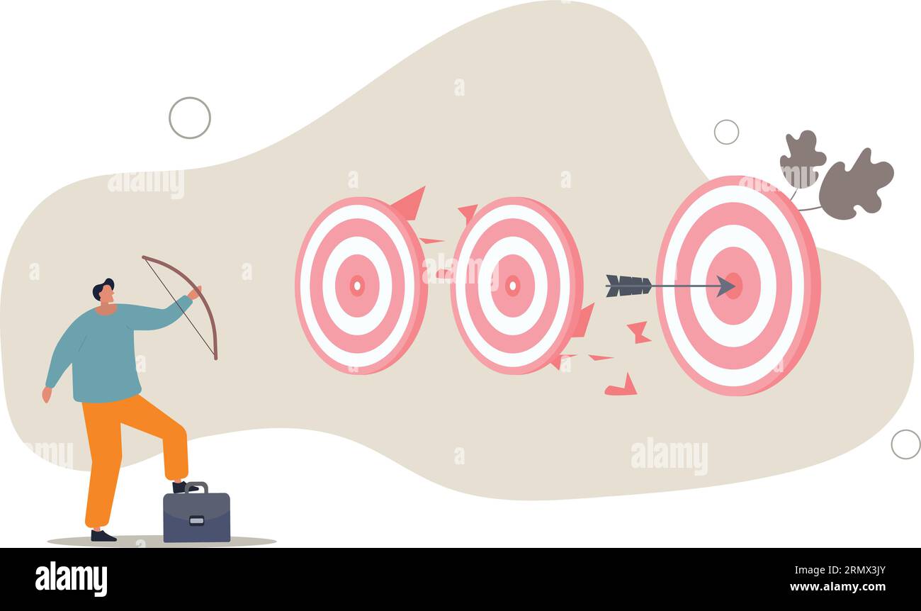 smart businessman archery hit multiple bullseye with single arrow..flat ...