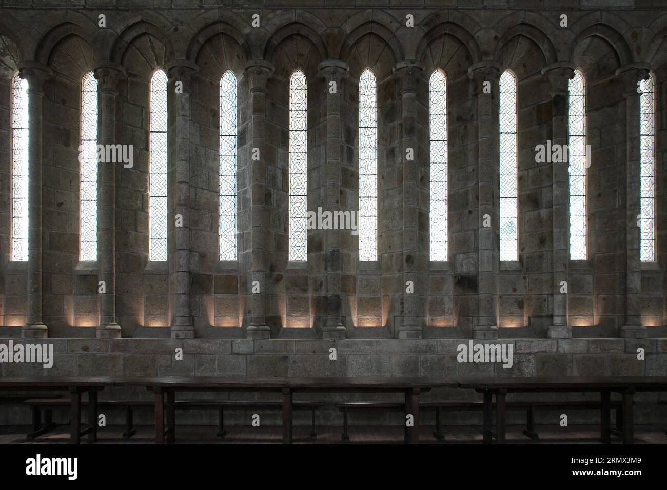 refectory in a medieval abbey at le mont-saint-michel in normandy ...