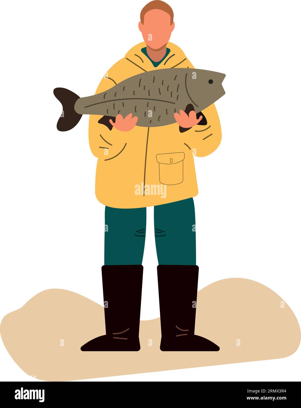 fisherman holds caught fish.flat vector illustration Stock Vector Image ...