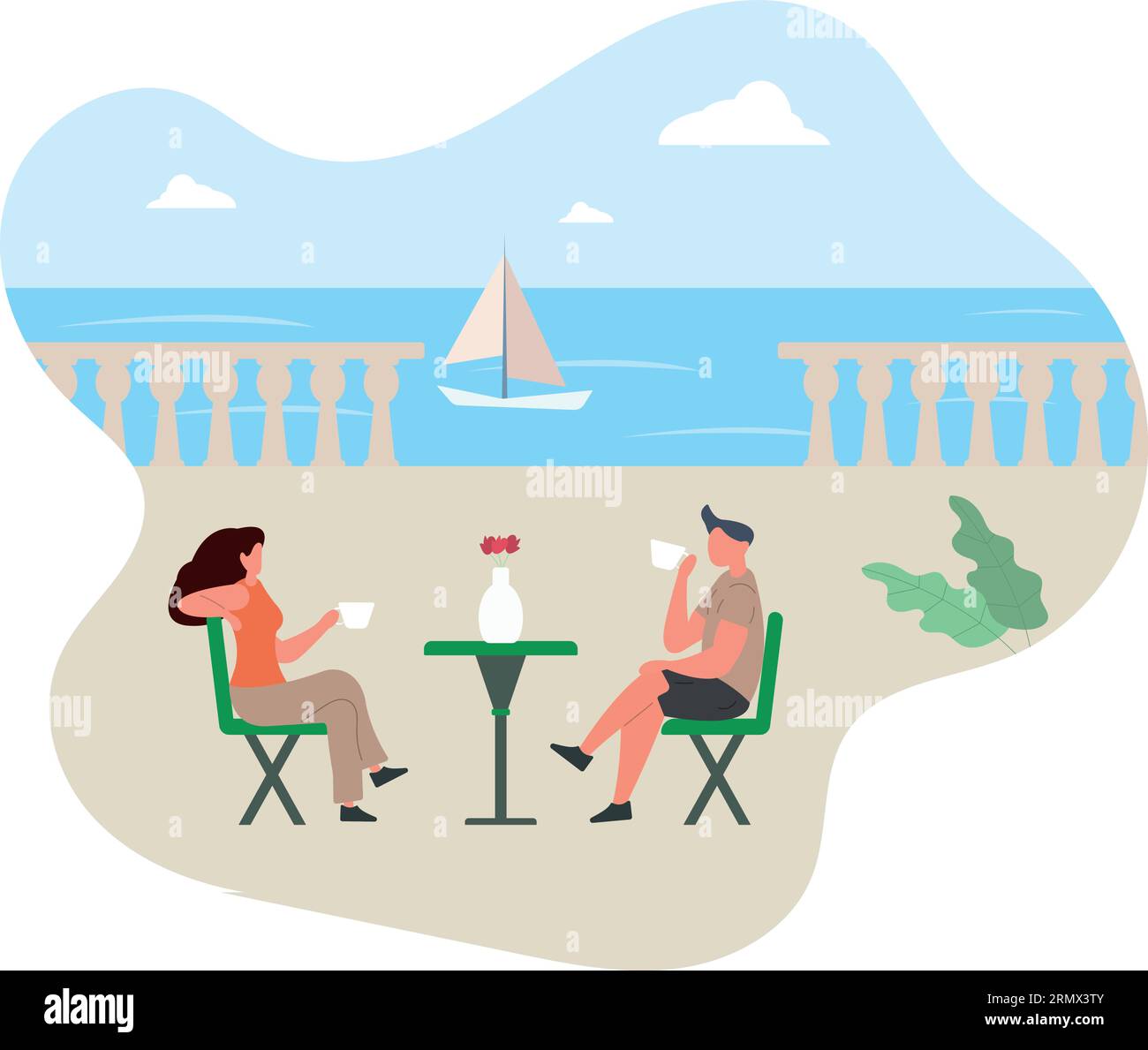 Young woman cafe sea view Cut Out Stock Images & Pictures - Alamy