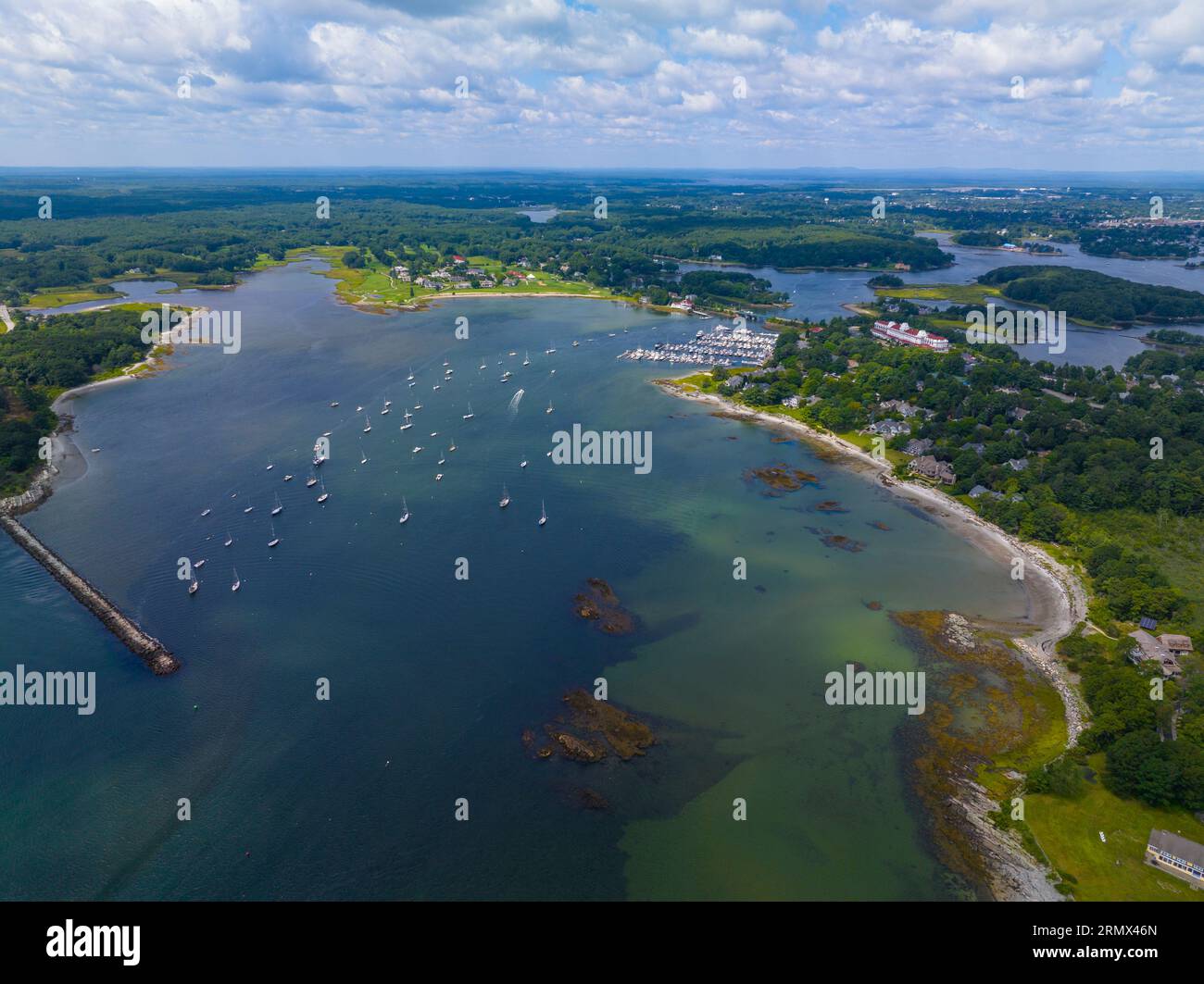 Little Harbor of Piscataqua River mouth to the Atlantic Ocean aerial ...