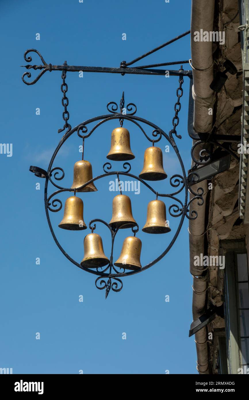 The Eight Bells sign in Saffron Walden, Essex, England, UK Stock Photo ...