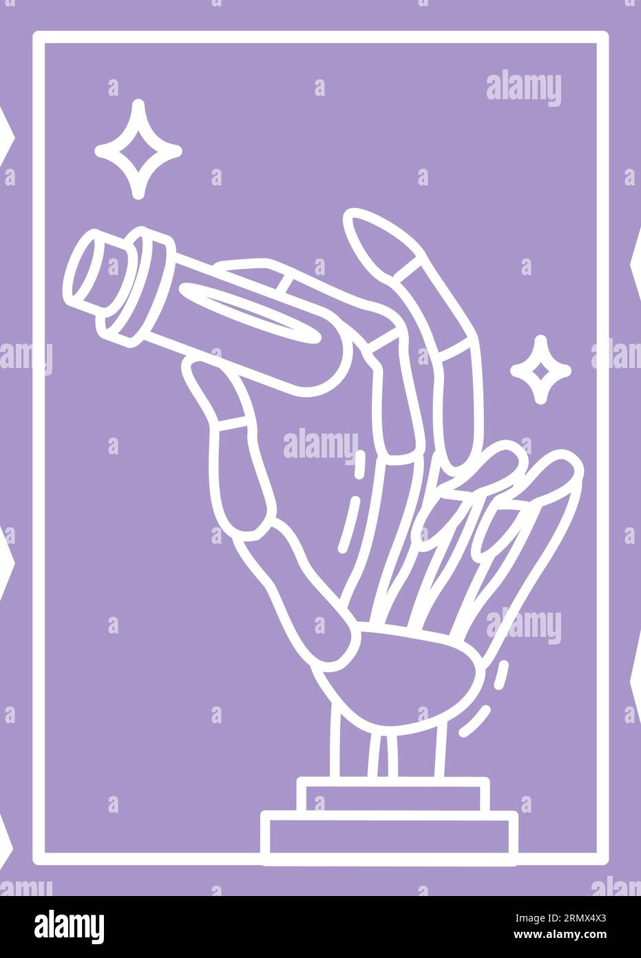 Outline of bone hand holding a magic potion on a tarot card Vector ...