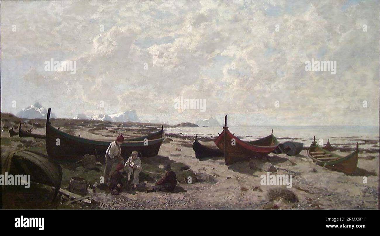Boats on the Beach 1883 by Otto Sinding Stock Photo - Alamy