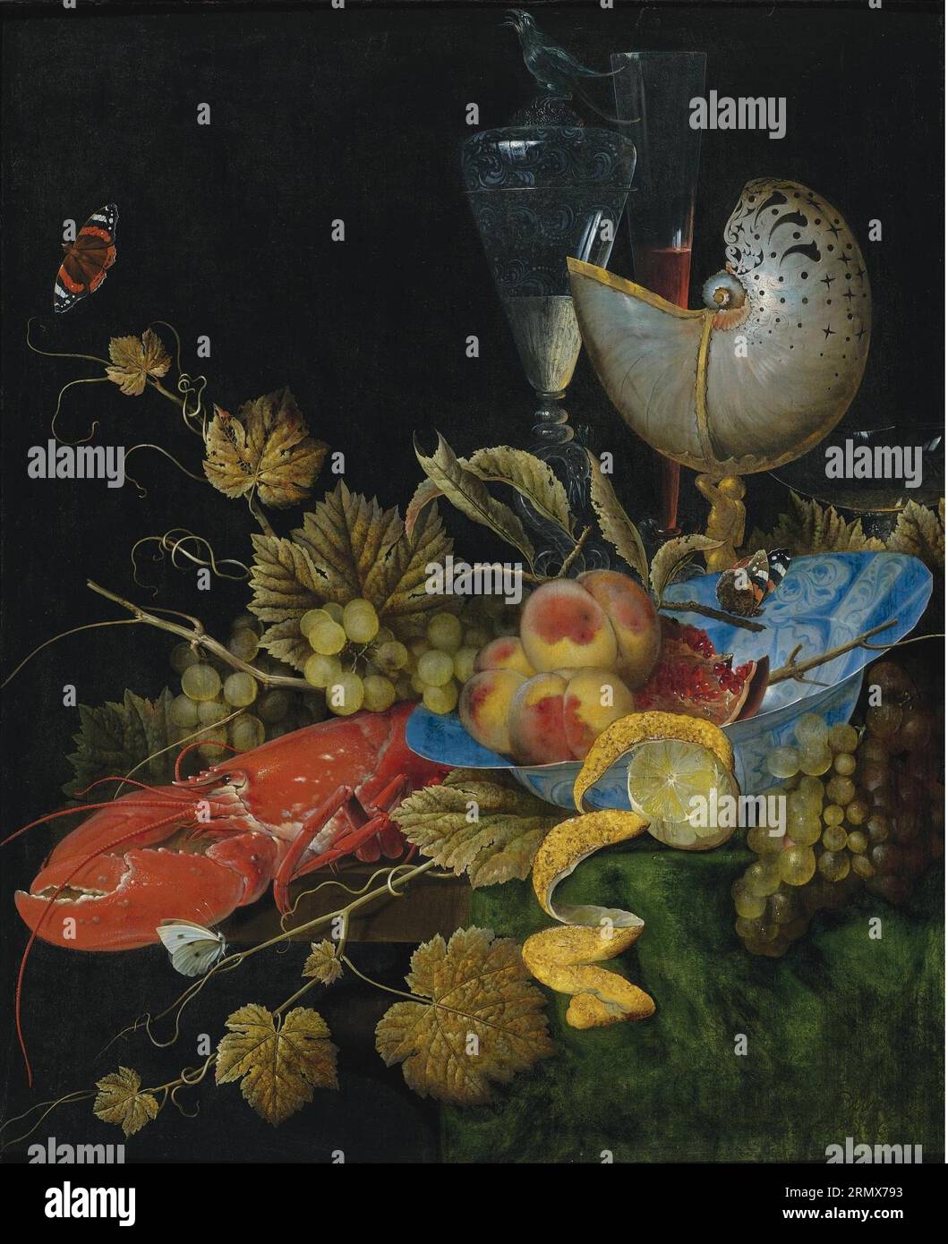 Still life with lobster 1667 by Ottmar Elliger Stock Photo - Alamy