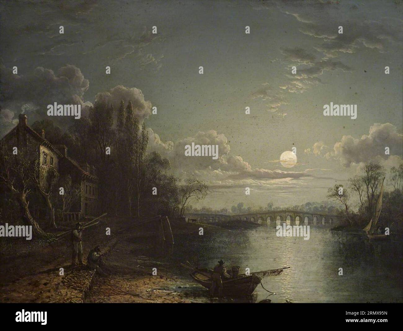 Called Walton Bridge by Moonlight (actually Chertsey Bridge) 1838 by ...