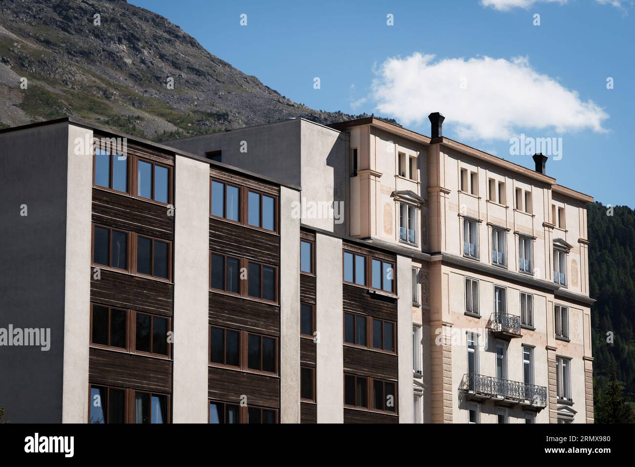 Switzerland, St.Moritz - June 6, 2023: city landscape with buildings ...