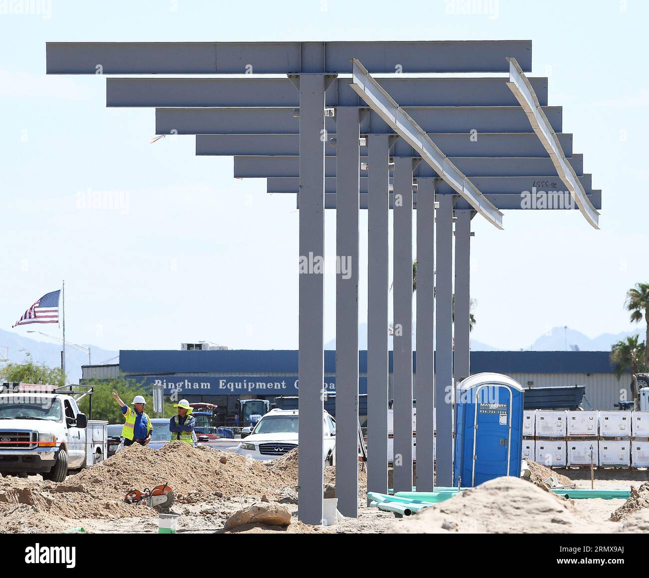 One of two canopies stand stall at the new Maverik gas station jobsite ...