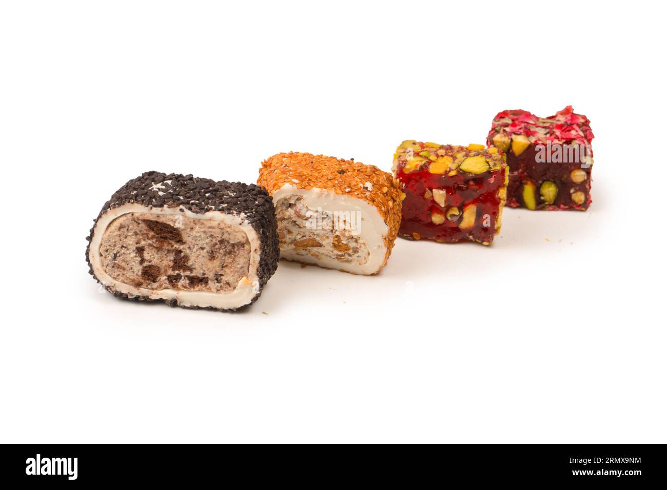 Sweet roll with pomegranate and nuts, turkish sweets. Turkish rahat ...