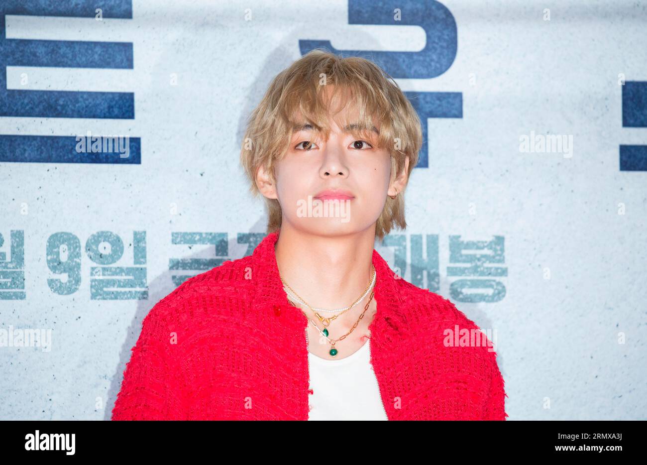 V (BTS), Aug 8, 2023 : Singer V of BTS poses at a photo call before the ...