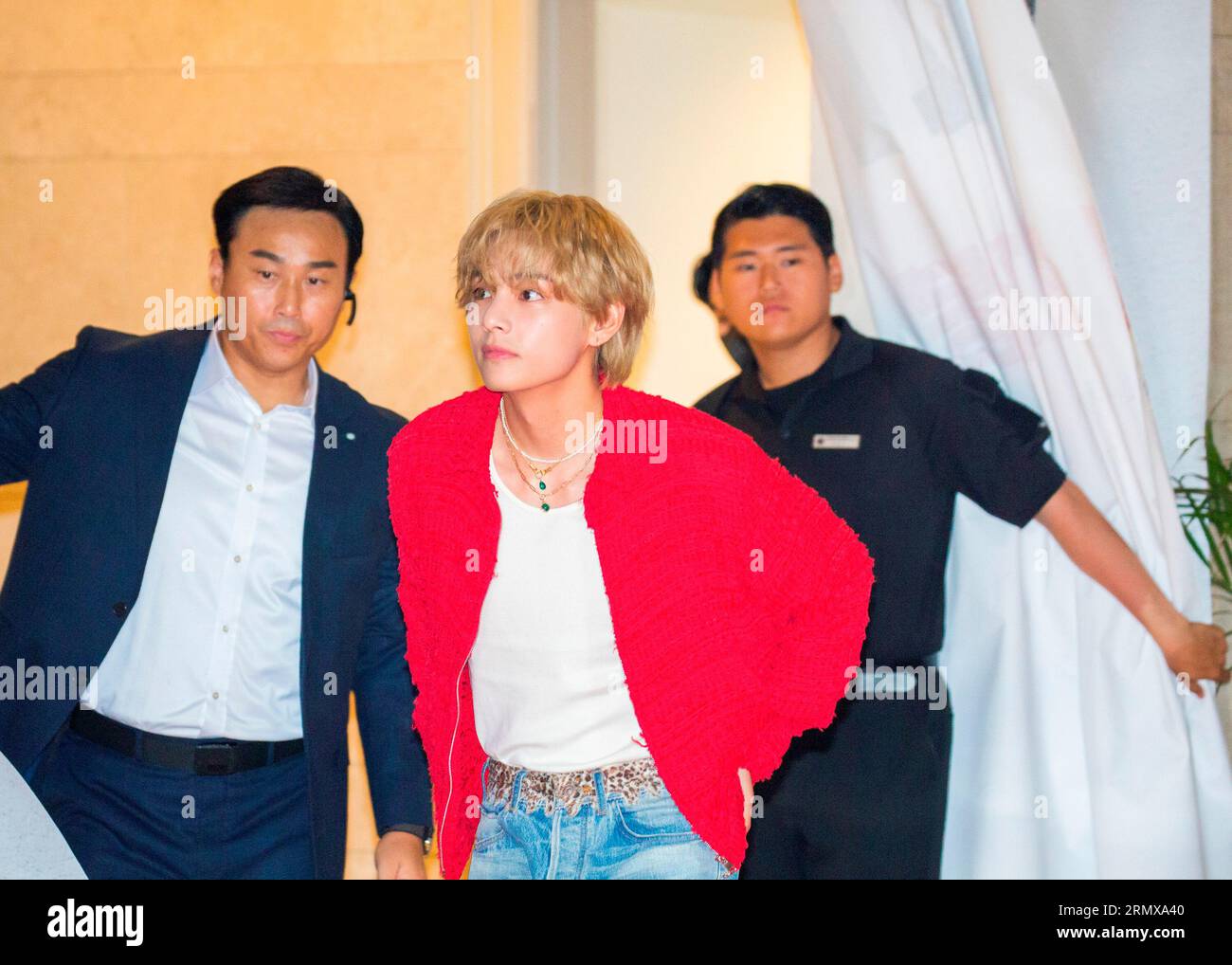 V (BTS), Aug 8, 2023 : Singer V of BTS arrives for a photo call before ...