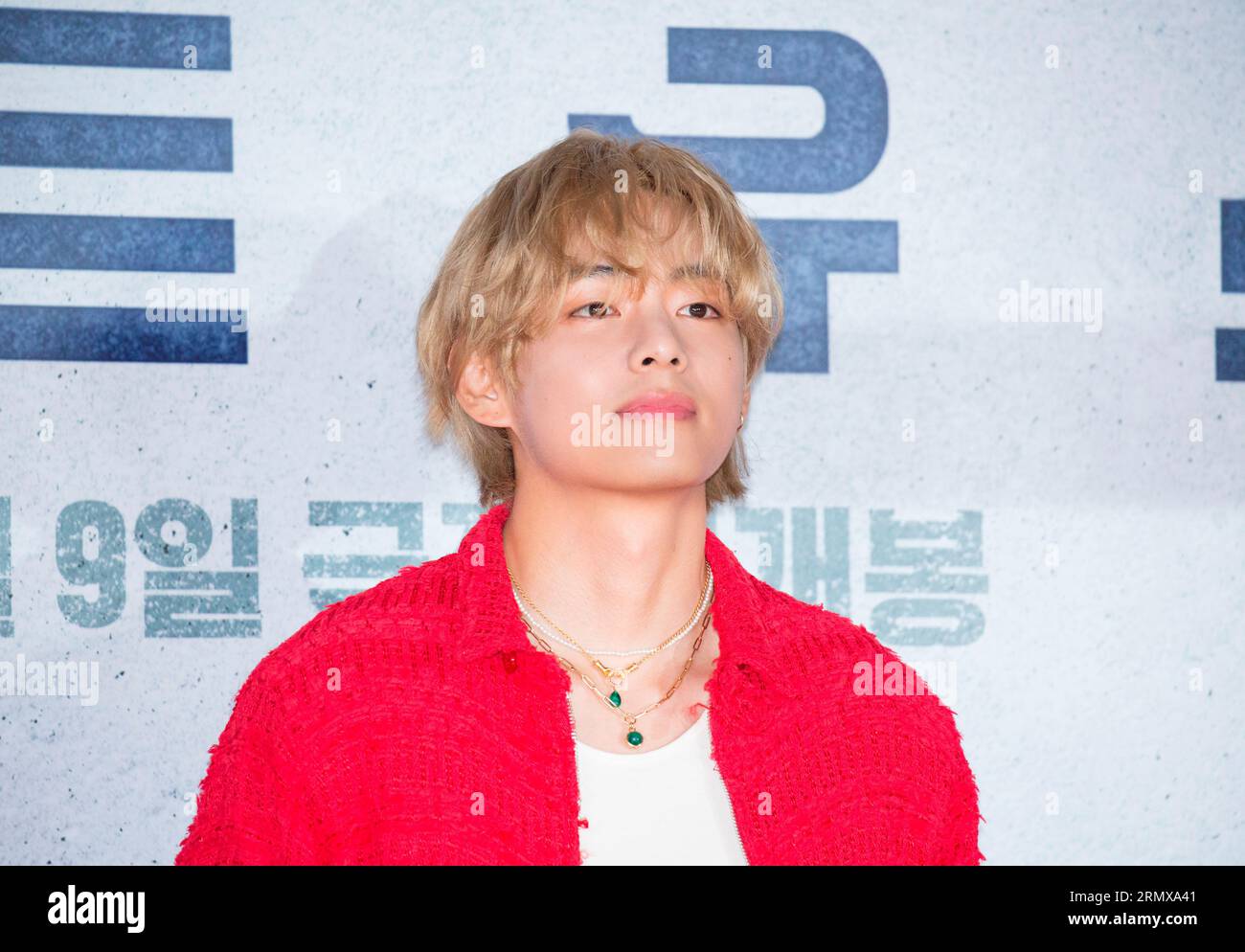 V (BTS), Aug 8, 2023 : Singer V of BTS poses at a photo call before the ...