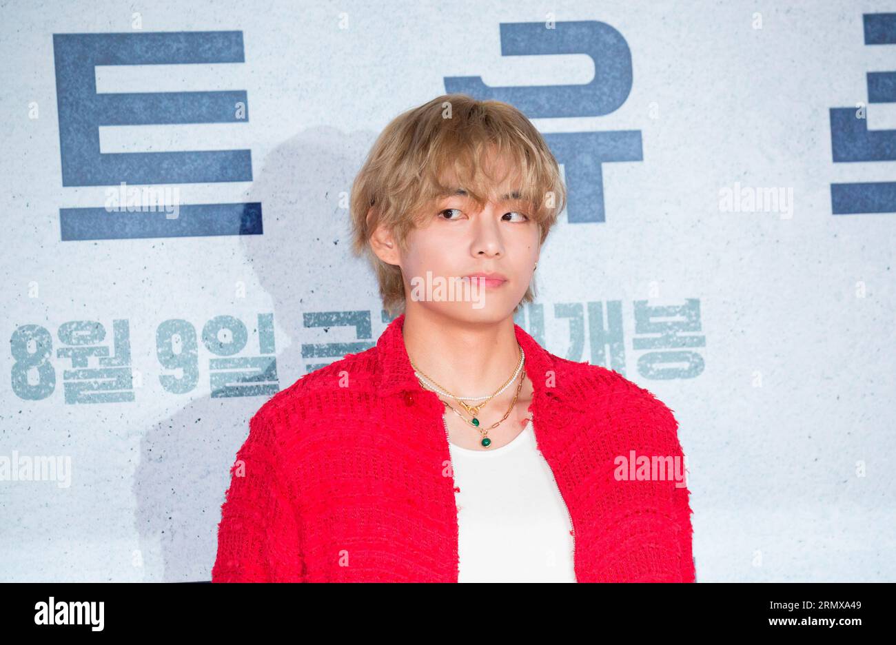 V (BTS), Aug 8, 2023 : Singer V of BTS poses at a photo call before the ...