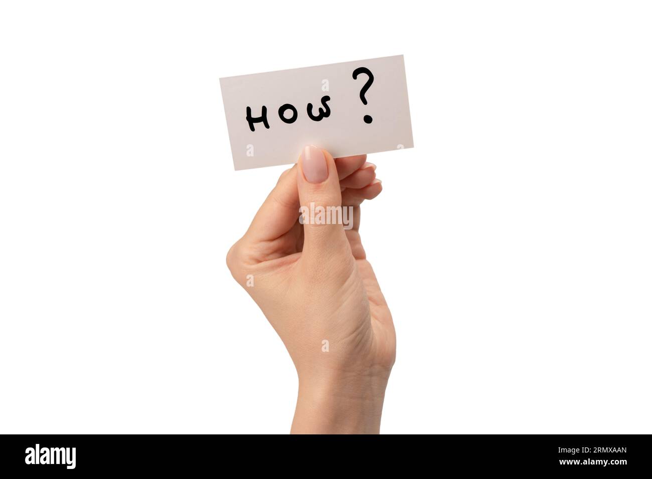 How text on a card in a woman hand isolated on a white background Stock ...