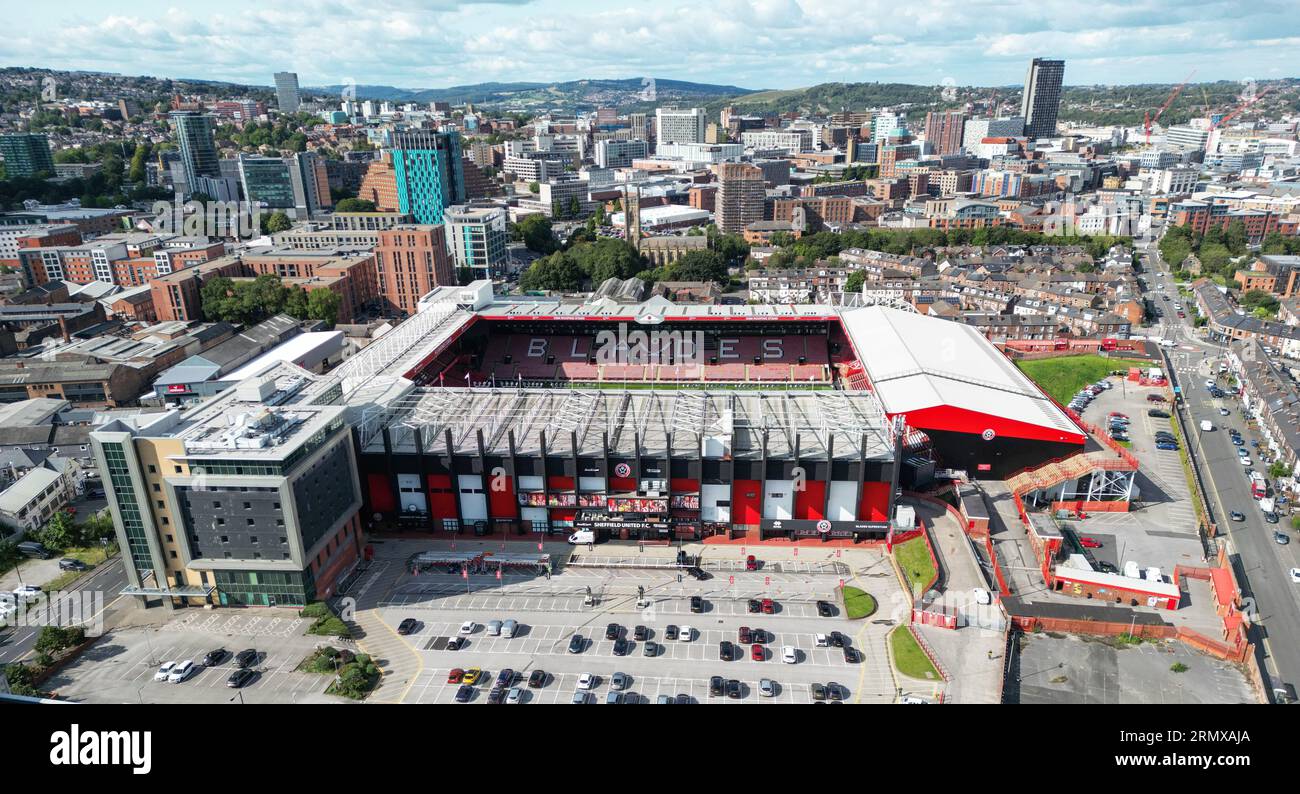 An aerial view of Bramall Lane before he Carabao Cup second round match ...