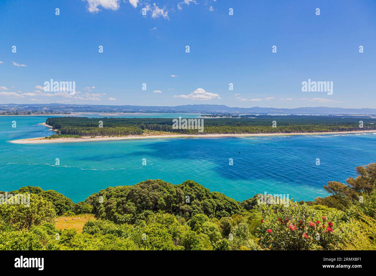 View from Mount Mainganui to Matakana Island on northern island of New ...