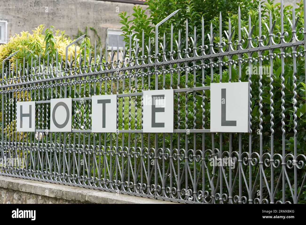 Lettering hotel on the fence of a hotel complex in the popular resort ...