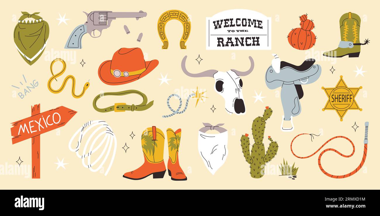 Wild west set. Cute set of cowboy elements Stock Vector Image & Art - Alamy