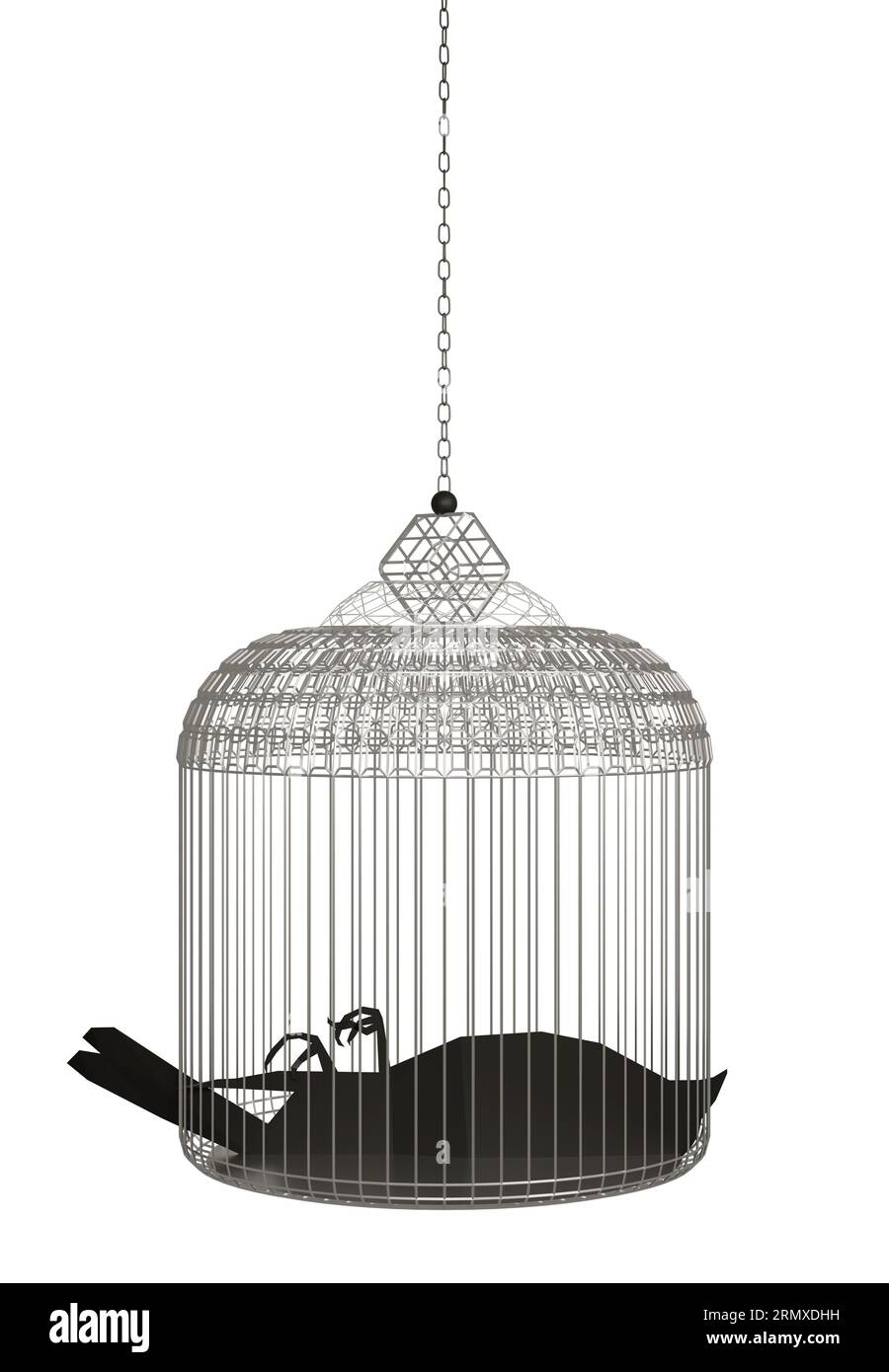 Creative animal concept. Paper Crow in a cage, vibrant bright isolated ...