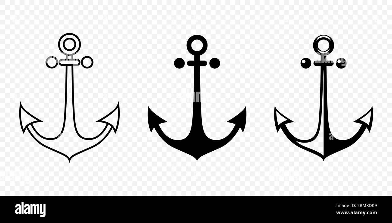 Vector Anchors. Anchor Silhouette Icon Set. Black and White Anchor with ...