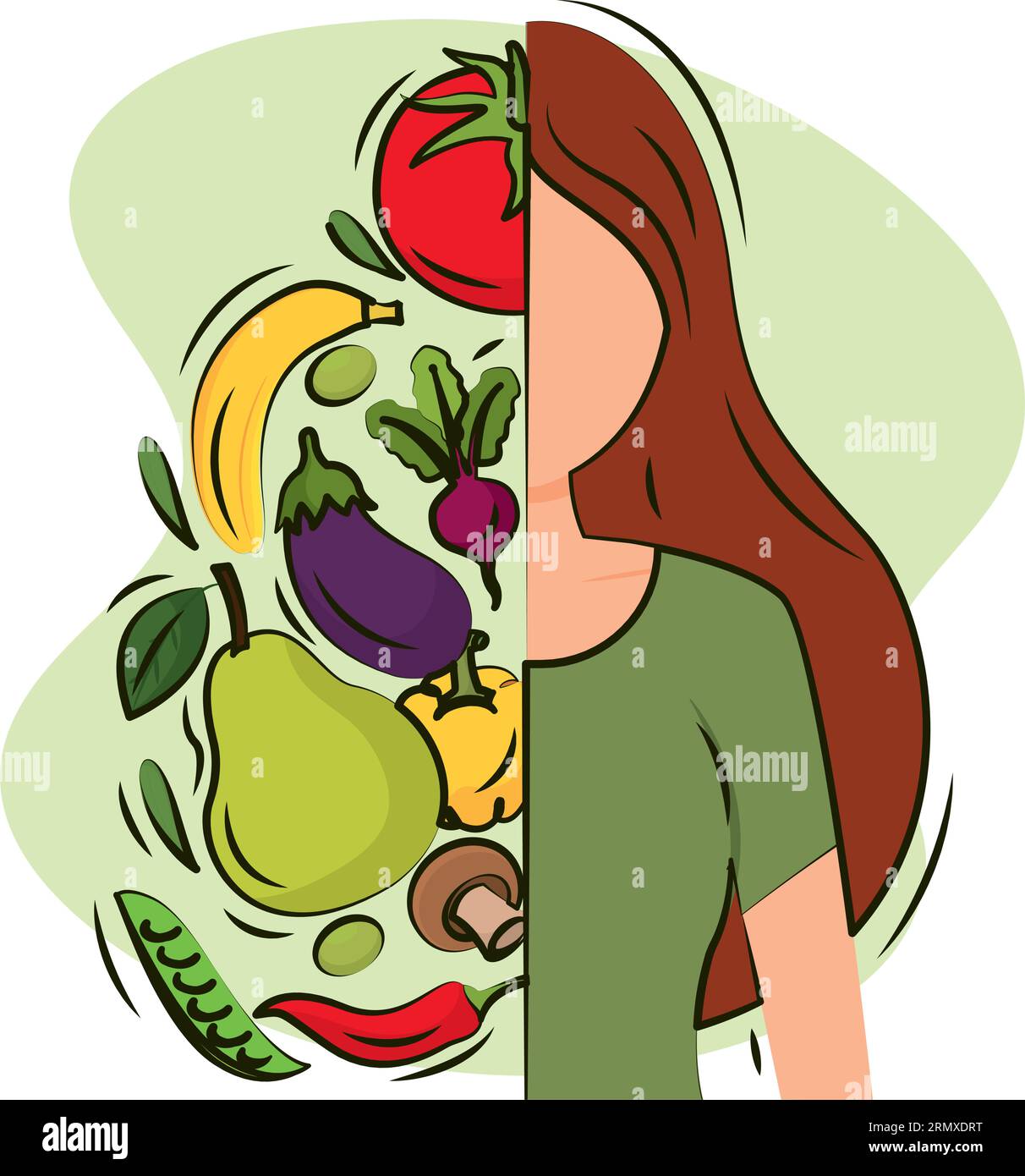 Vegan person lifestyle with a group of fruits and vegetables Vector ...