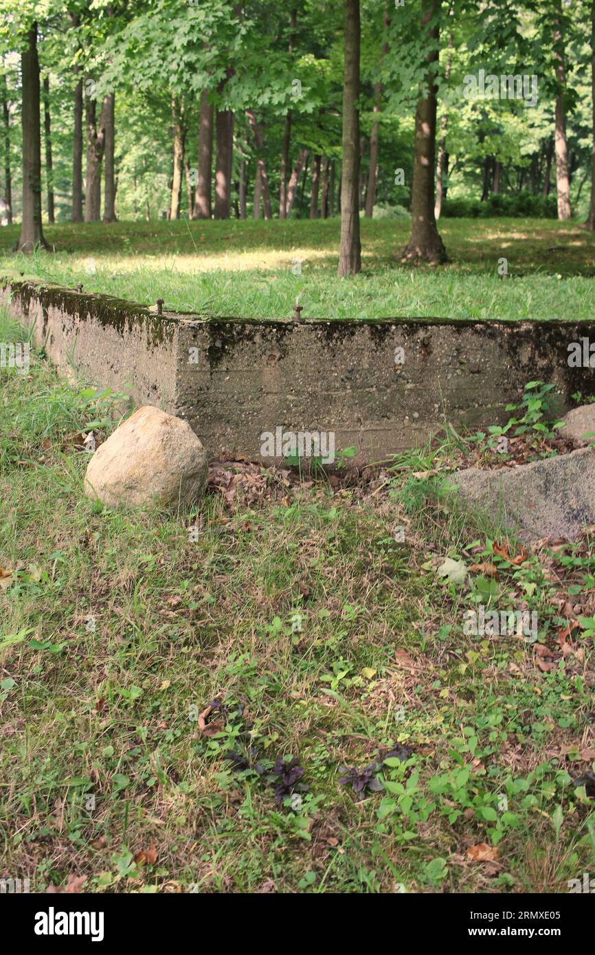 Old abandoned concrete slab foundation of a long gone building and home ...