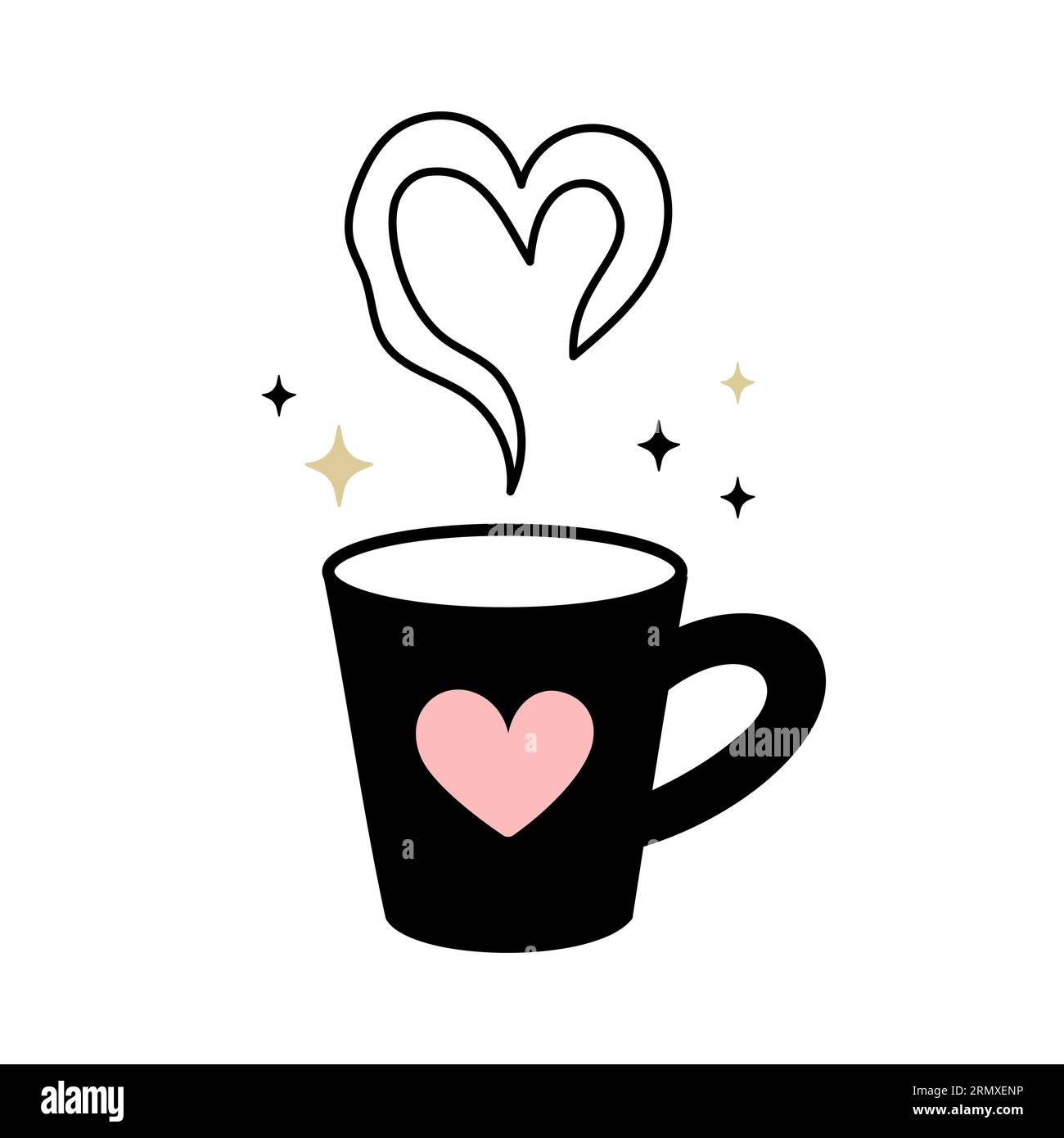 Mug of tea with heart shaped water vapor. Cozy postcard. Romantic ...