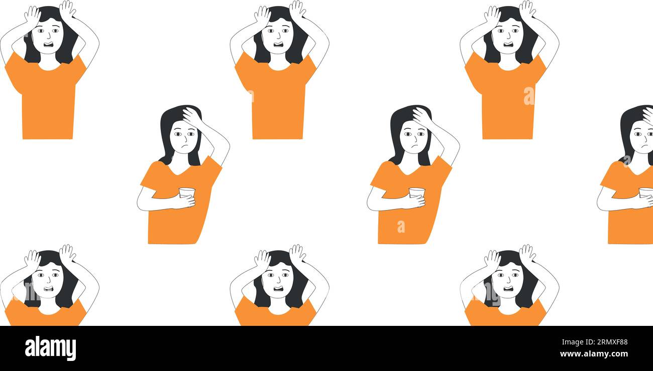 Headache drawing illustration female Stock Vector Images - Alamy