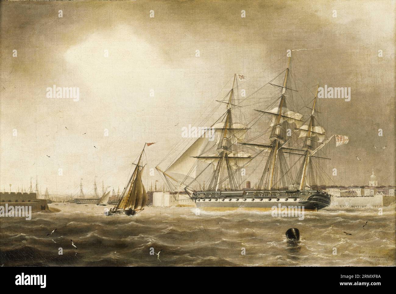 HMS Raleigh 1850 by Robert Strickland Thomas Stock Photo - Alamy