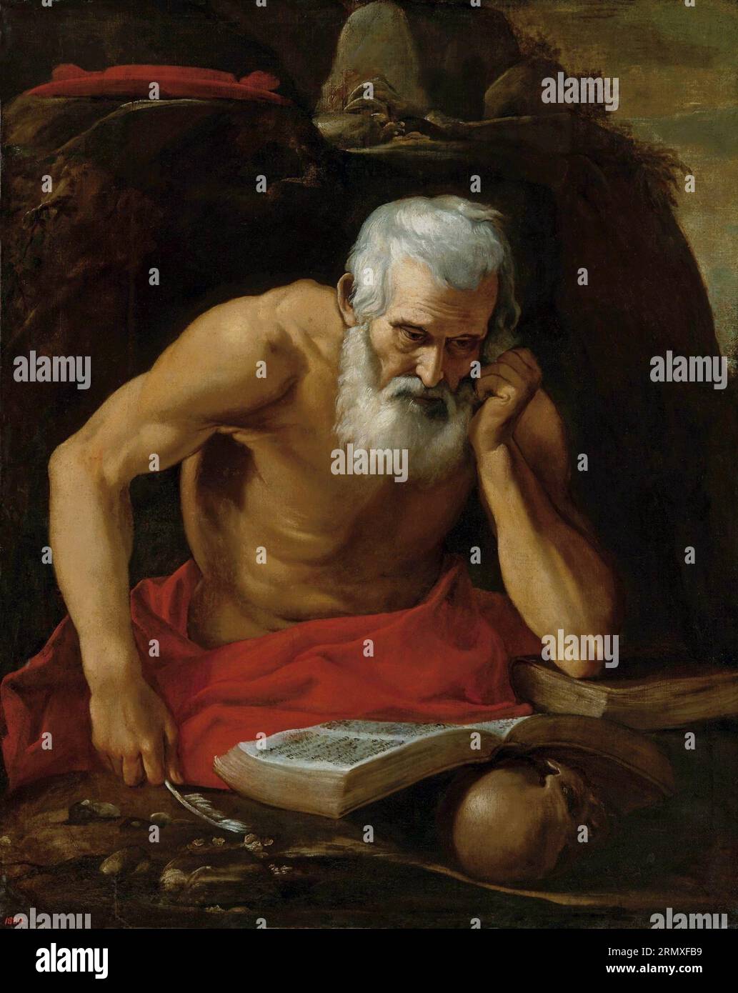 St Jerome reading 1610s by Leonello Spada Stock Photo - Alamy