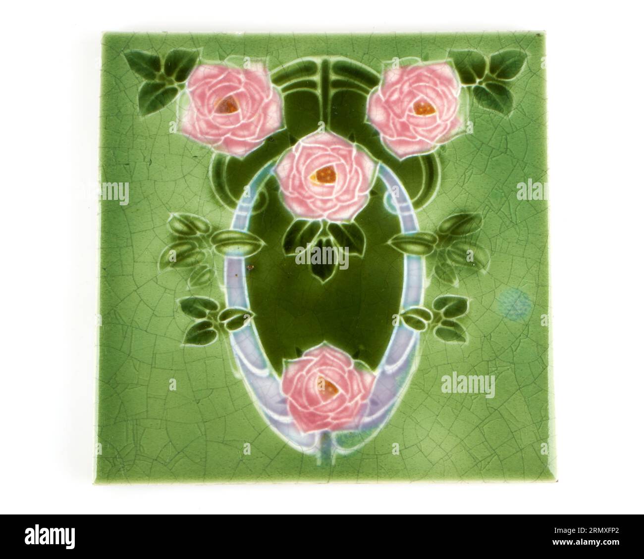 Antique 1900s T&R Boote Art nouveau pottery pink rose tile Stock Photo ...