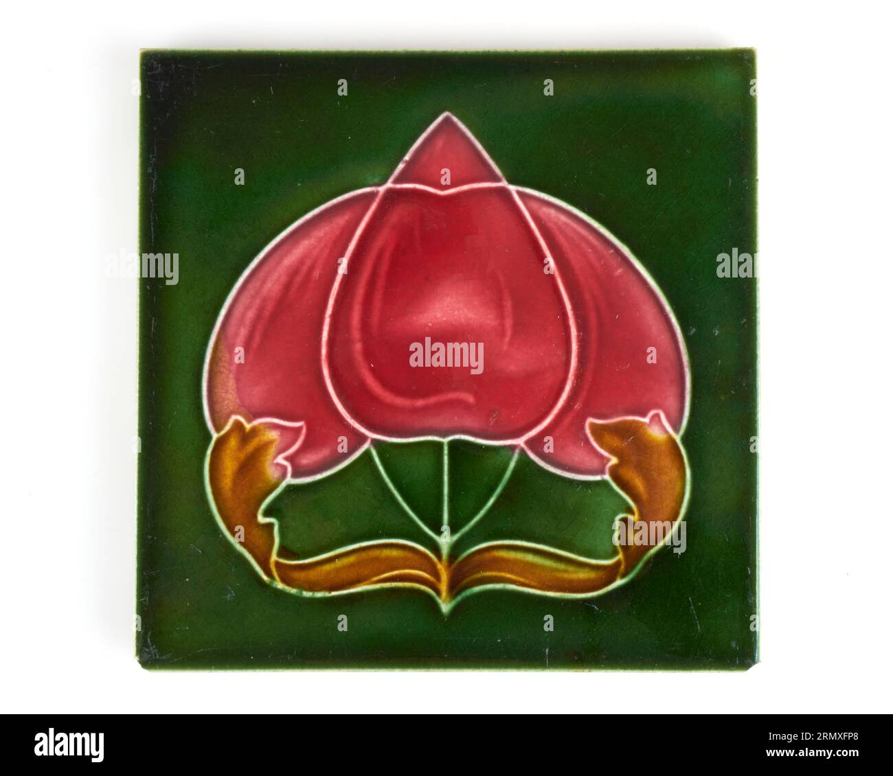 Antique 1900s T & R Boote Art Nouveau large pink spade shape flower ...