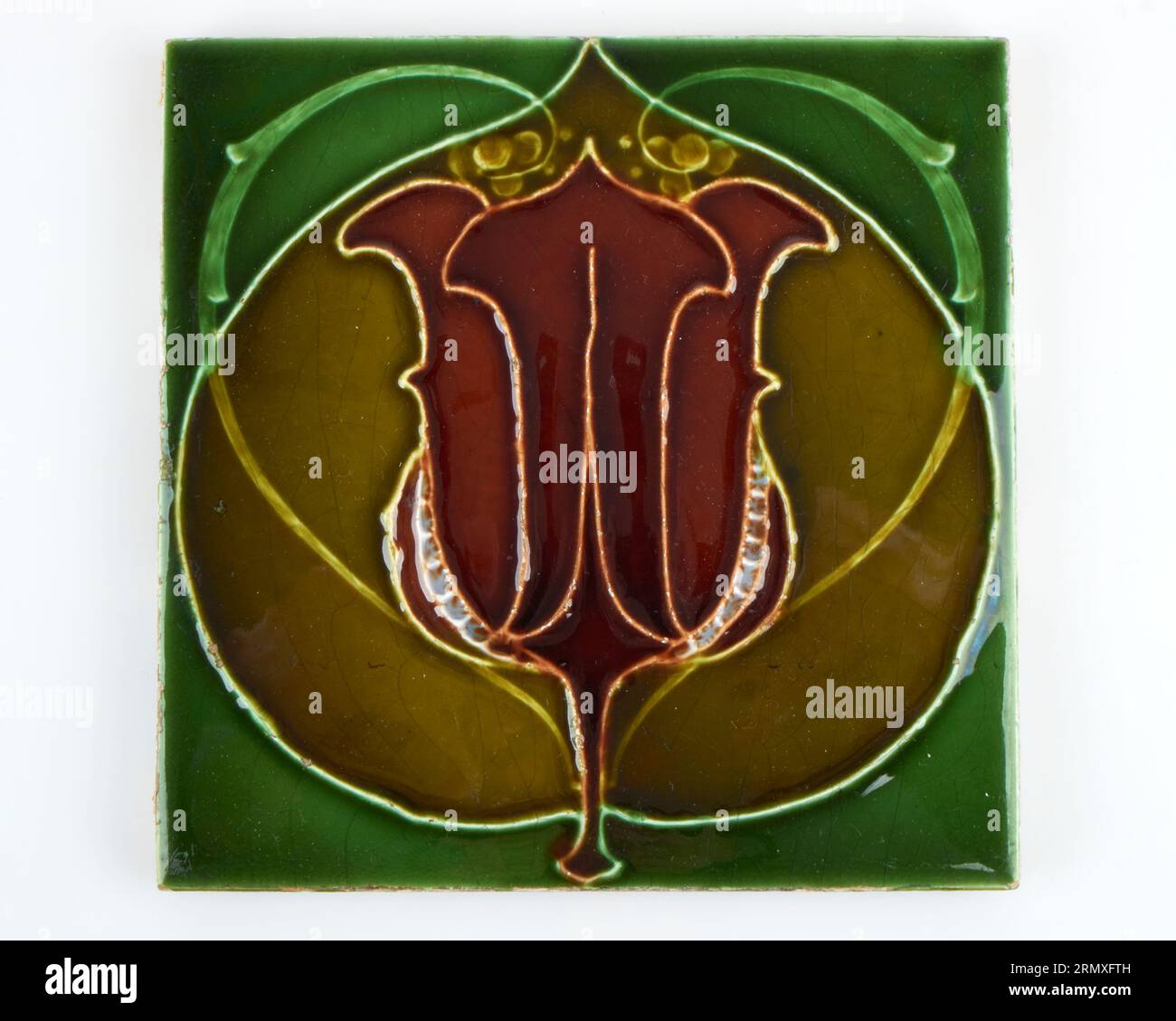 Antique 1900s Sherwin & Cotton Art Nouveau red tulip pottery tile Stock ...