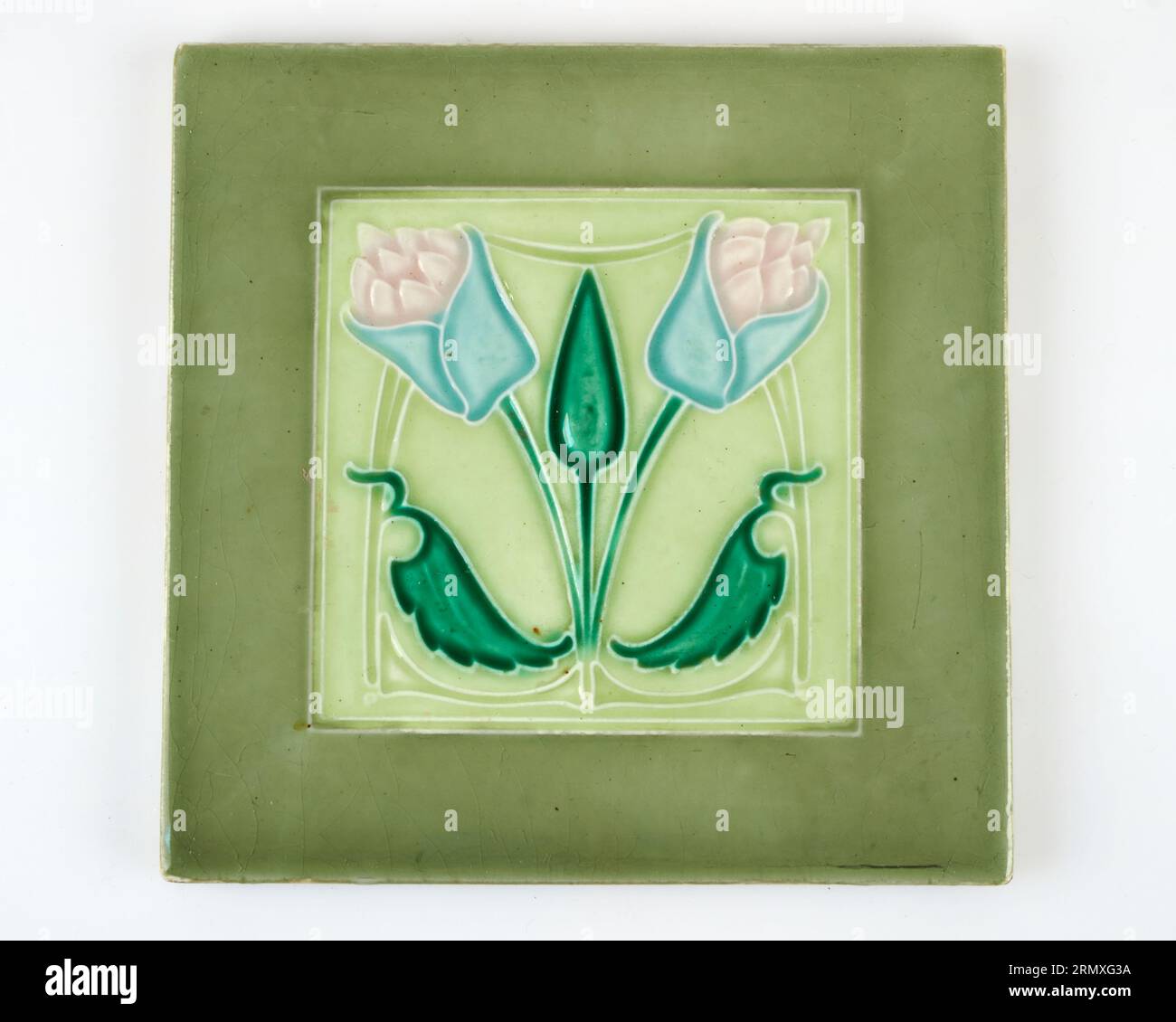 Antique 1900s T. A. Simpson Art Nouveau blue and pink tulip pottery ...