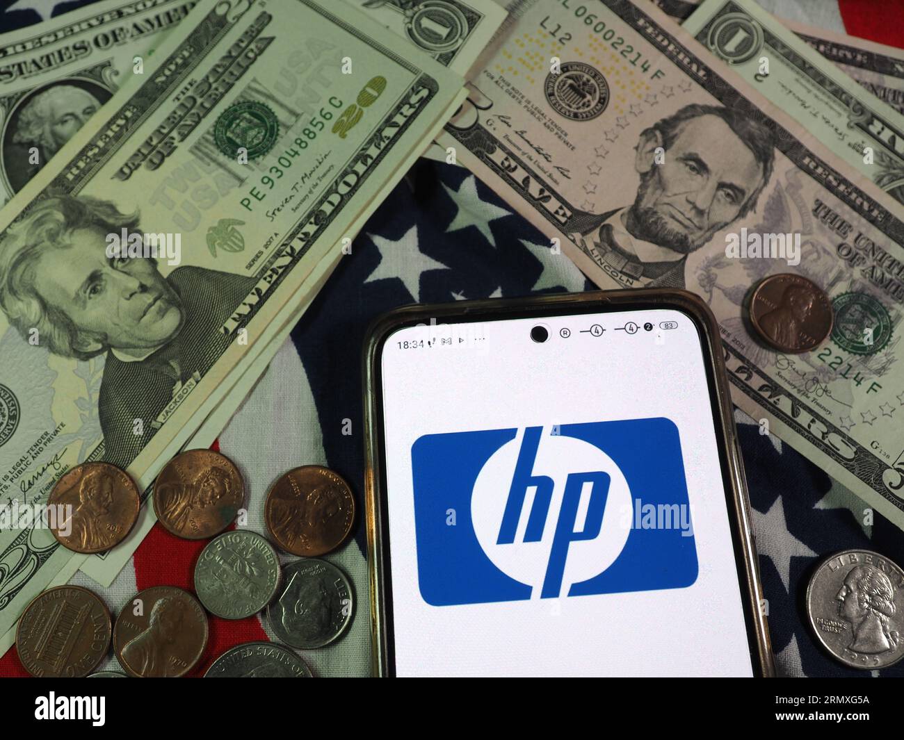 In this photo illustration HP Inc. logo is seen displayed on a ...