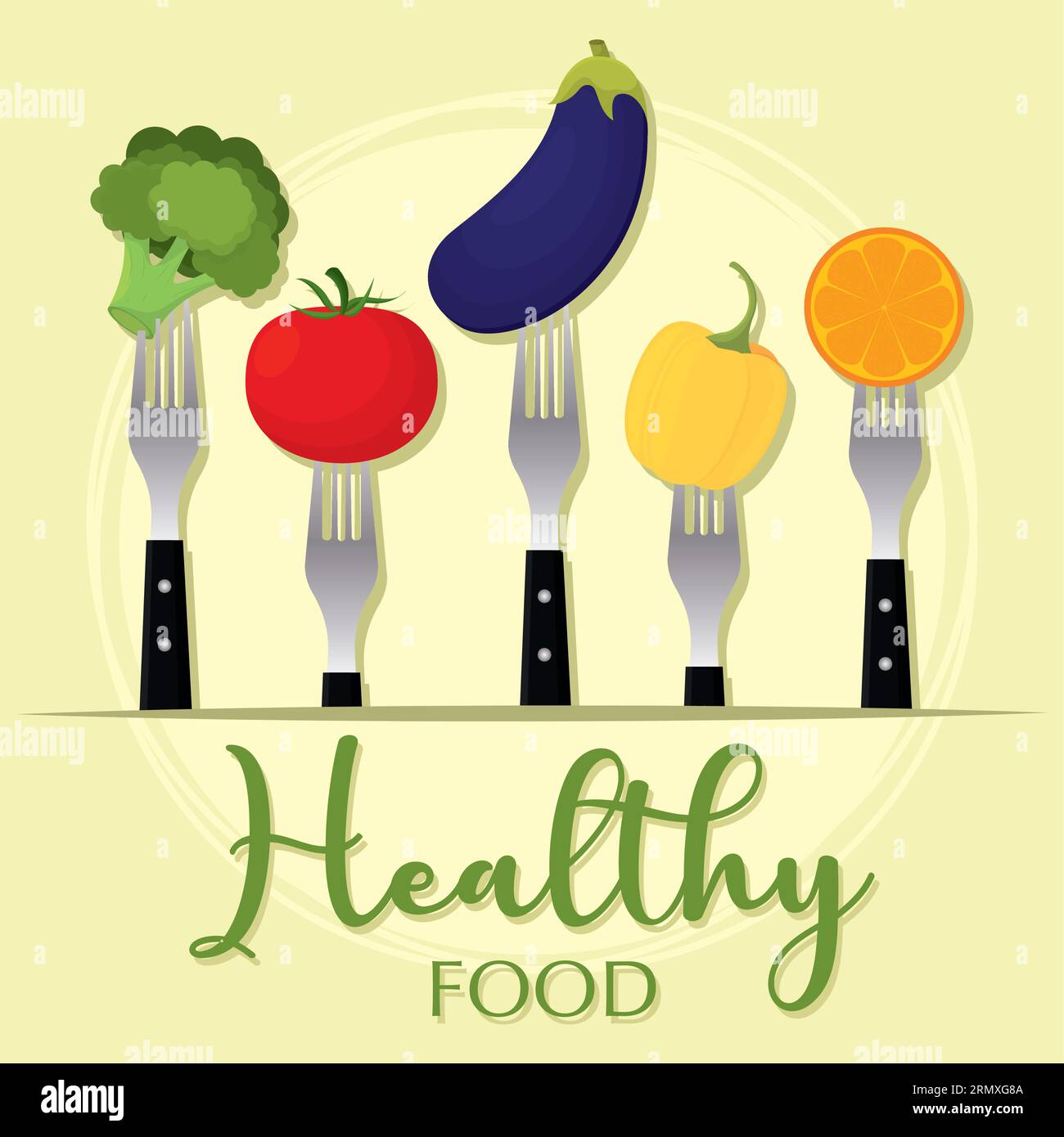 Group of forks with vegetables Healthy food Vector illustration Stock ...