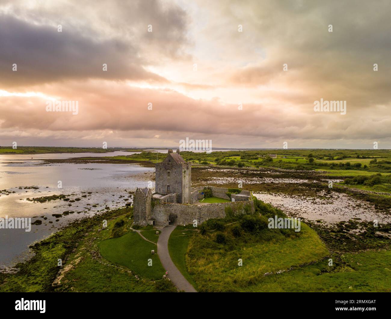 Aerial view of Dunguaire Castle is a 16th-century tower house on the ...