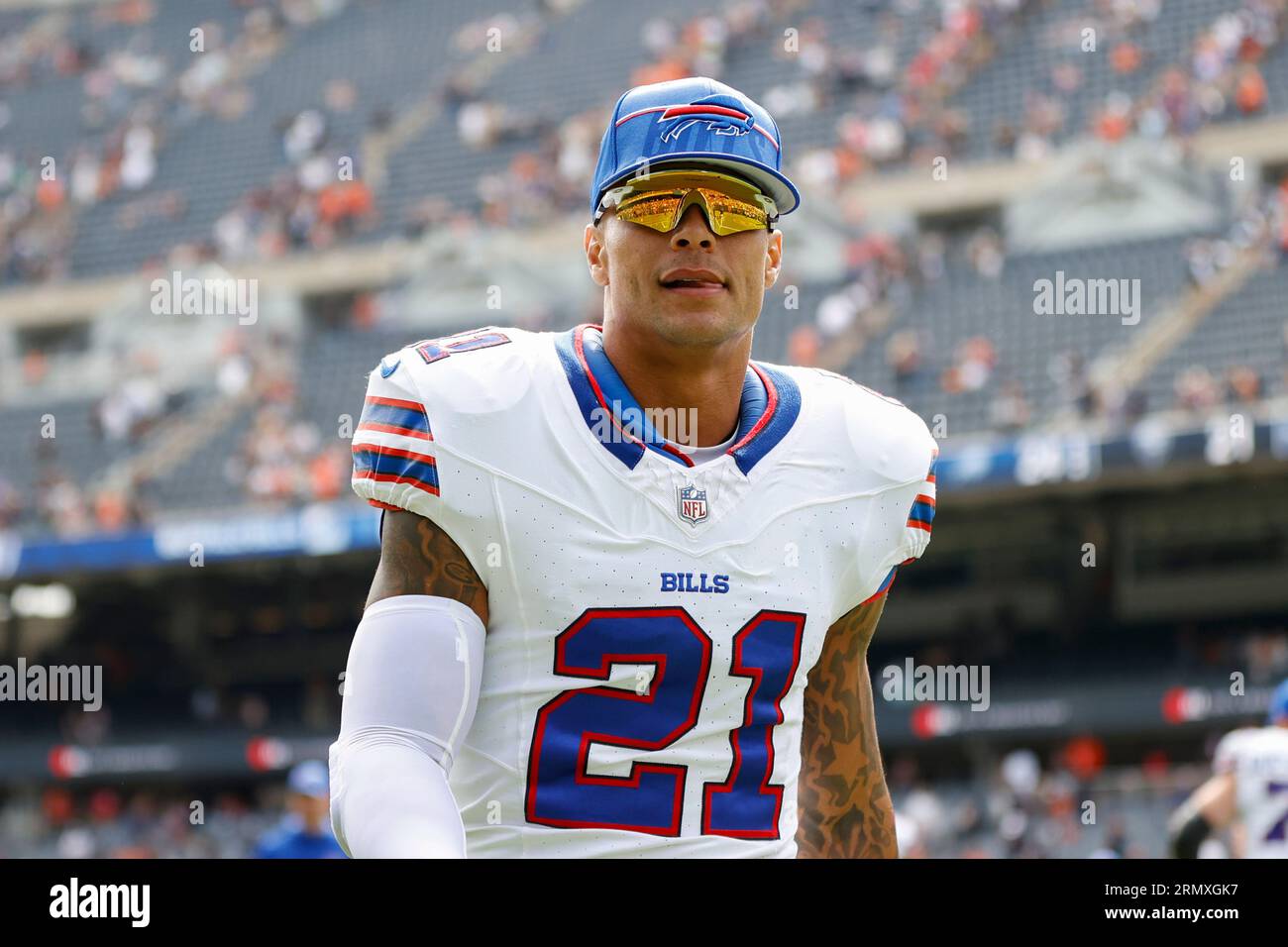 Buffalo Bills safety Jordan Poyer (21) walks off the field following an ...