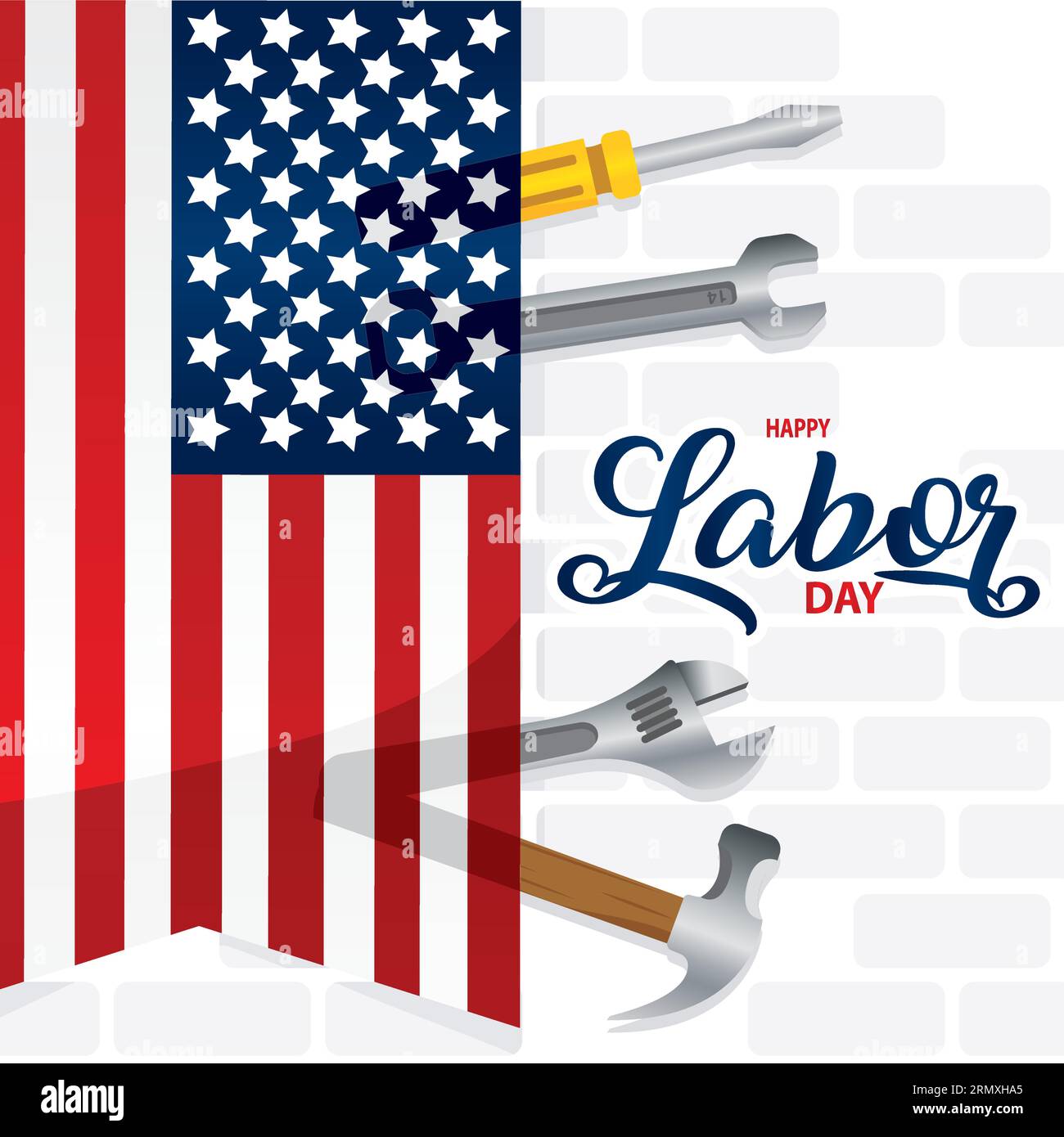 Colored labor day template with construction tools Vector illustration ...