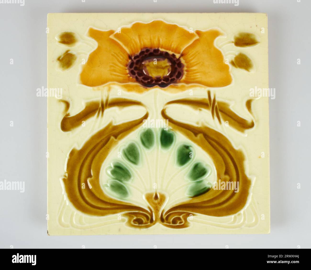 Antique 1900s T. A. Simpson Art Nouveau amber and red poppy pottery ...