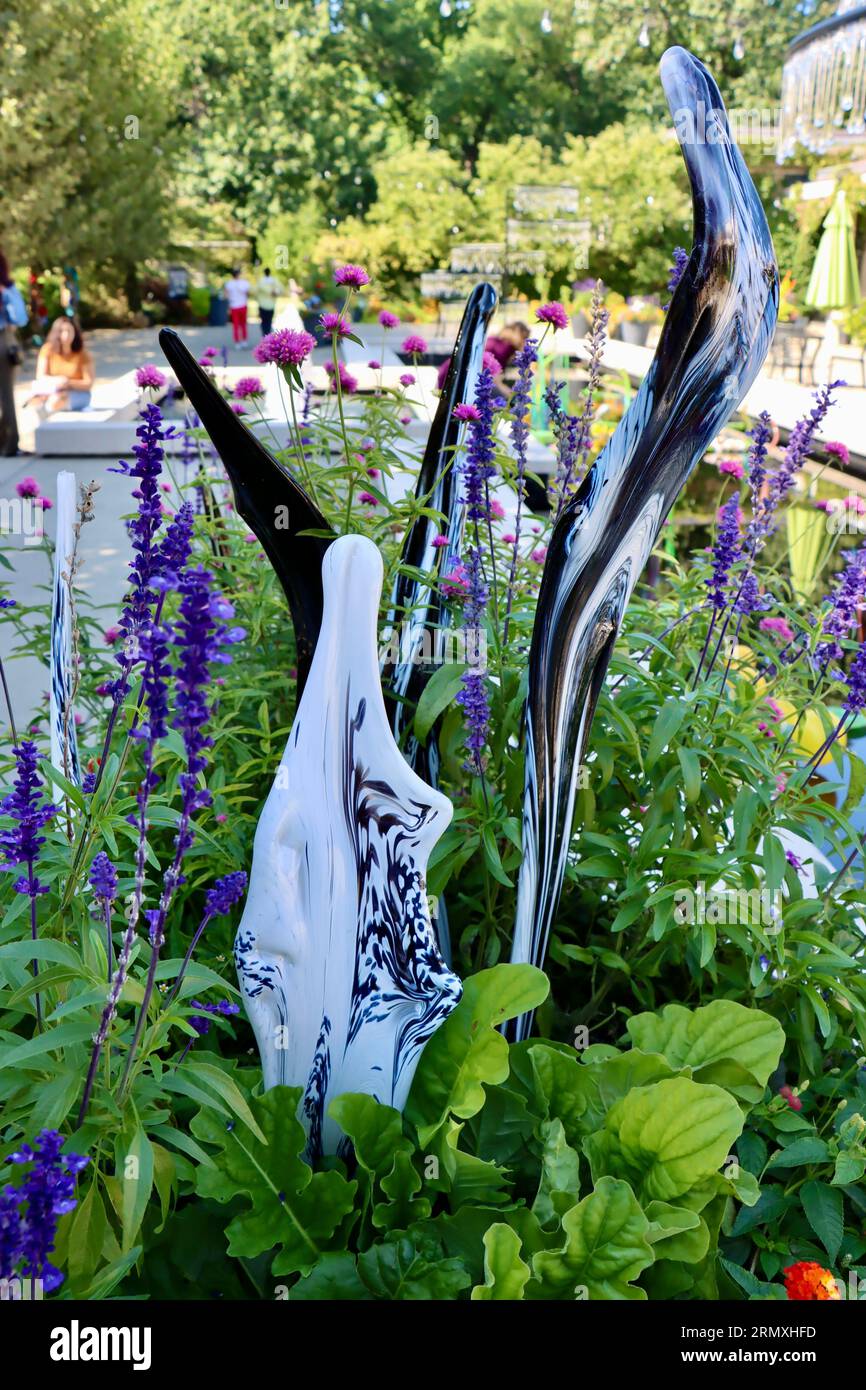Glass sculptures depicting botanical scenes on Geis Terrace at ...