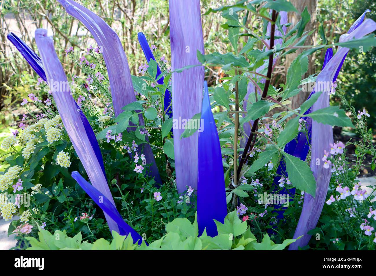 Glass sculptures depicting botanical scenes on Geis Terrace at ...