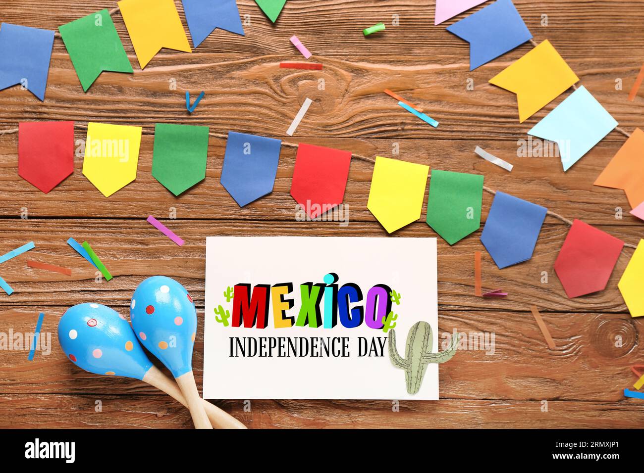 Banner for Happy Mexican Independence Day with maracas and decorations ...