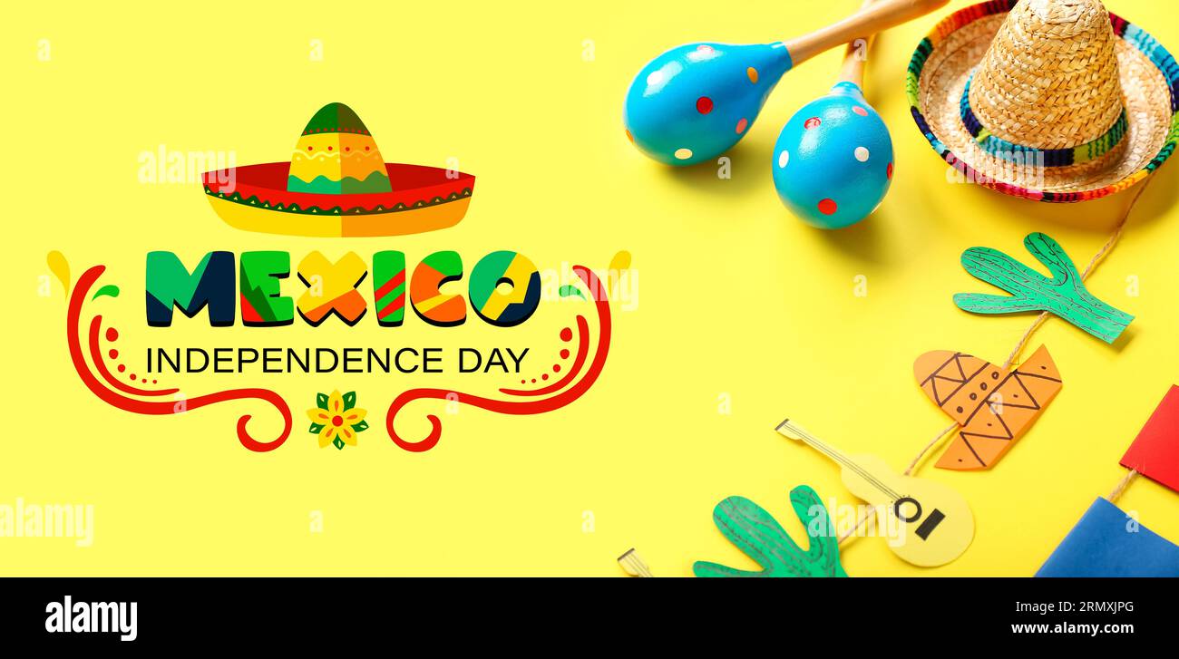 Banner for Happy Mexican Independence Day with symbols Stock Photo - Alamy