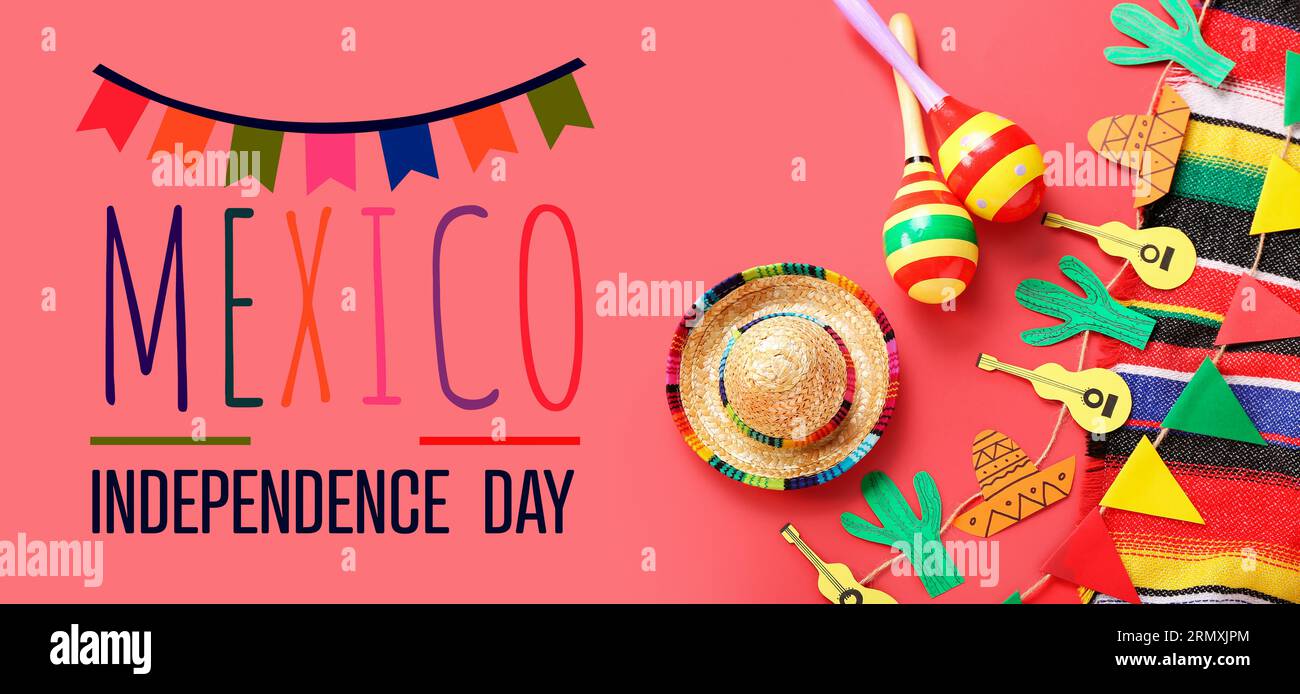 Banner for Happy Mexican Independence Day with symbols Stock Photo - Alamy