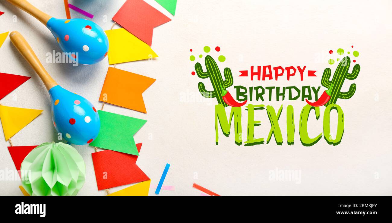 Banner for Happy Mexican Independence Day with maracas and decorations ...