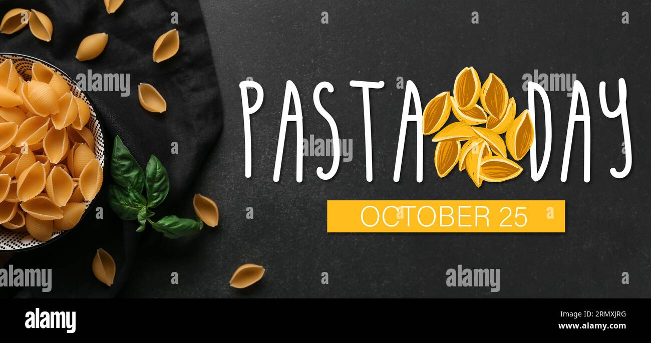 Banner for World Pasta Day with dry conchiglioni Stock Photo - Alamy