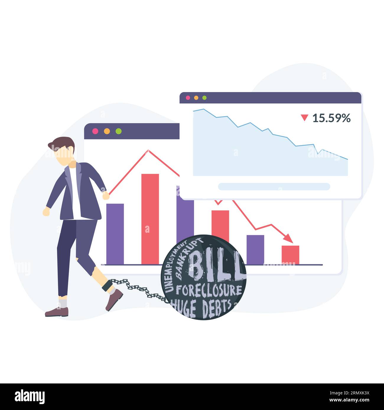 Economic recession person with graph illustration useable for both ios ...