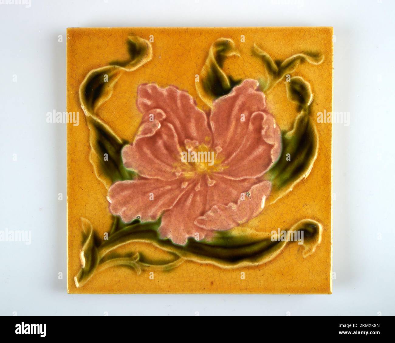 Antique 1900s Thomas Boote & Son Art Nouveau pink poppy flower pottery ...