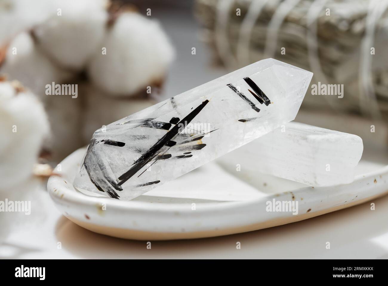 Clear Quartz with Schorl Tourmaline Inclusions Crystal Tumbled Stone ...